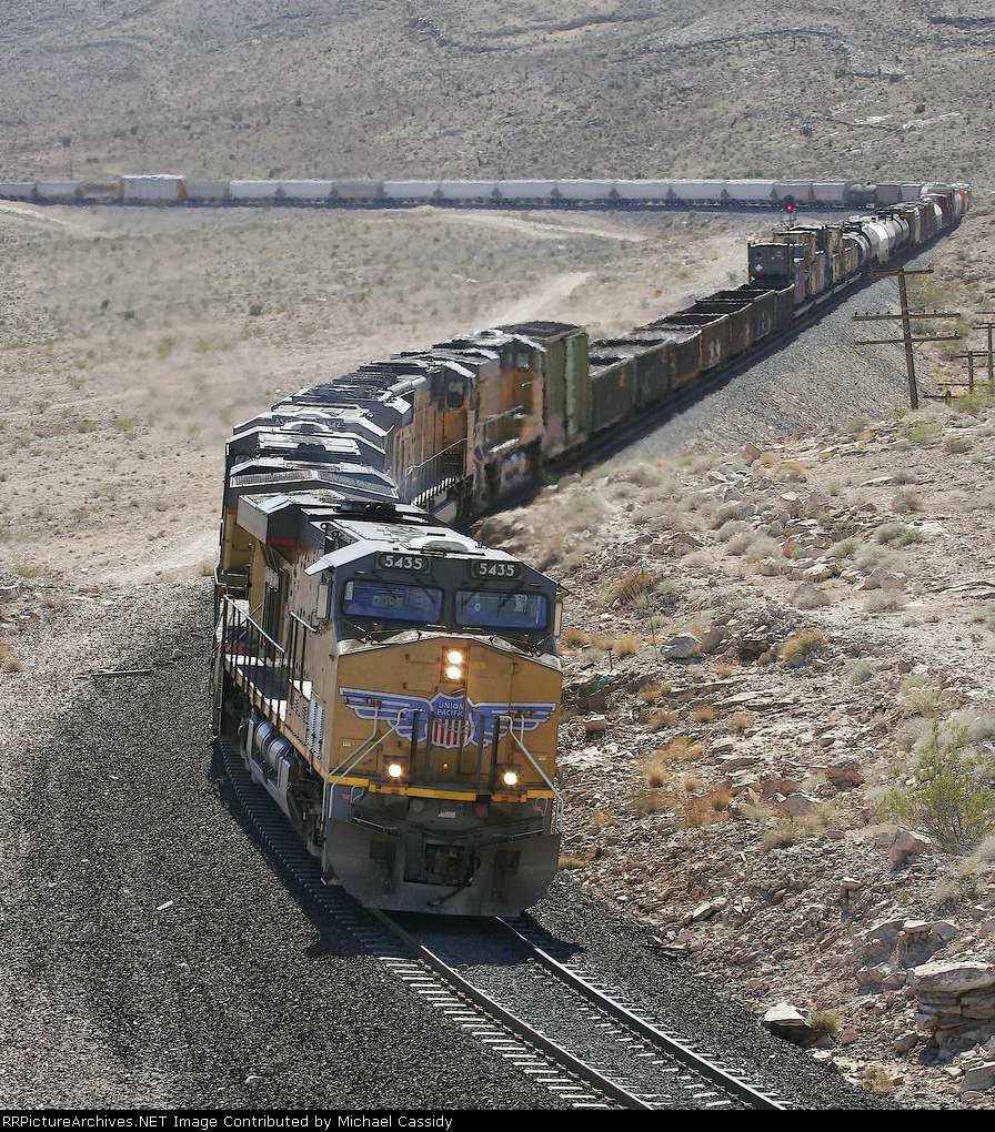 UP 5435 leads at West Colton to Salt Lake City manifest